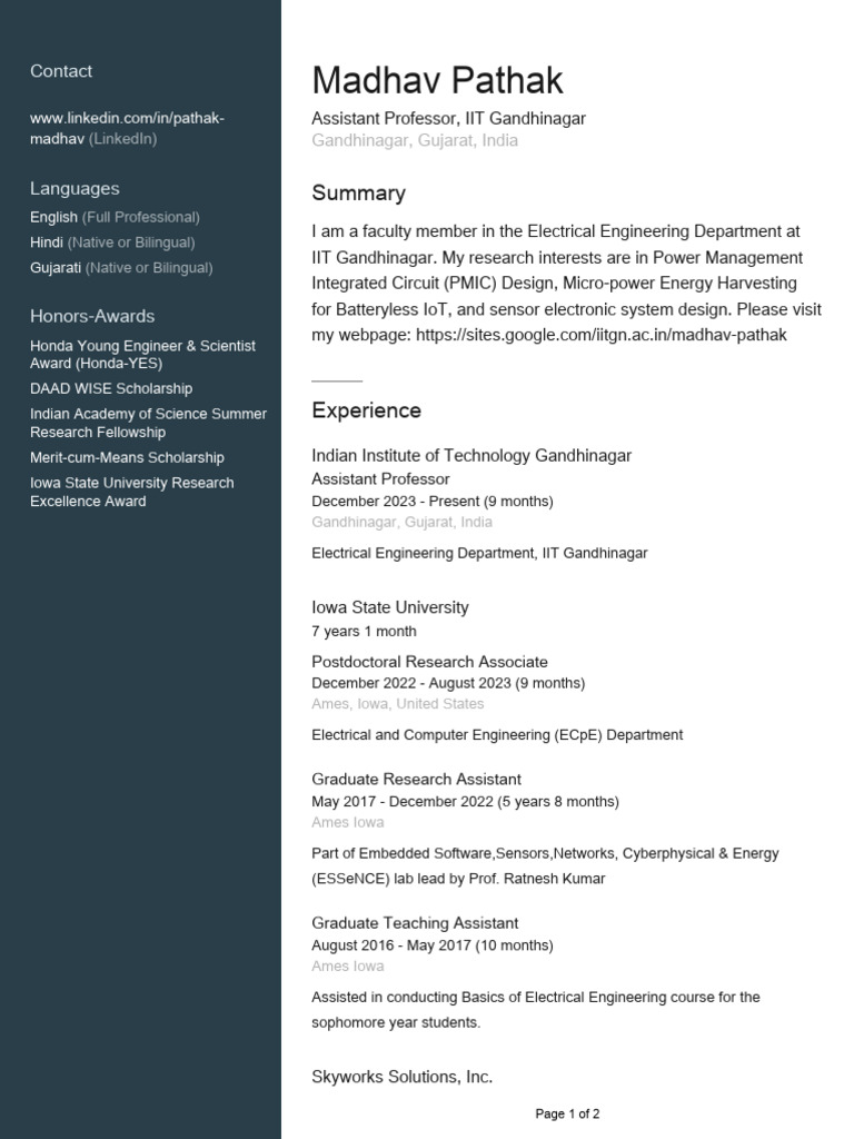 Madhav Pathak CV | PDF Madhav Pathak CV | PDF