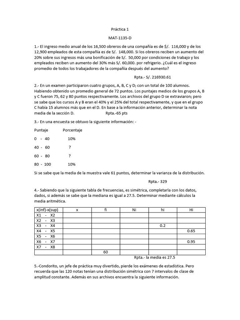 Práctica 1 Mat 1135 D | PDF