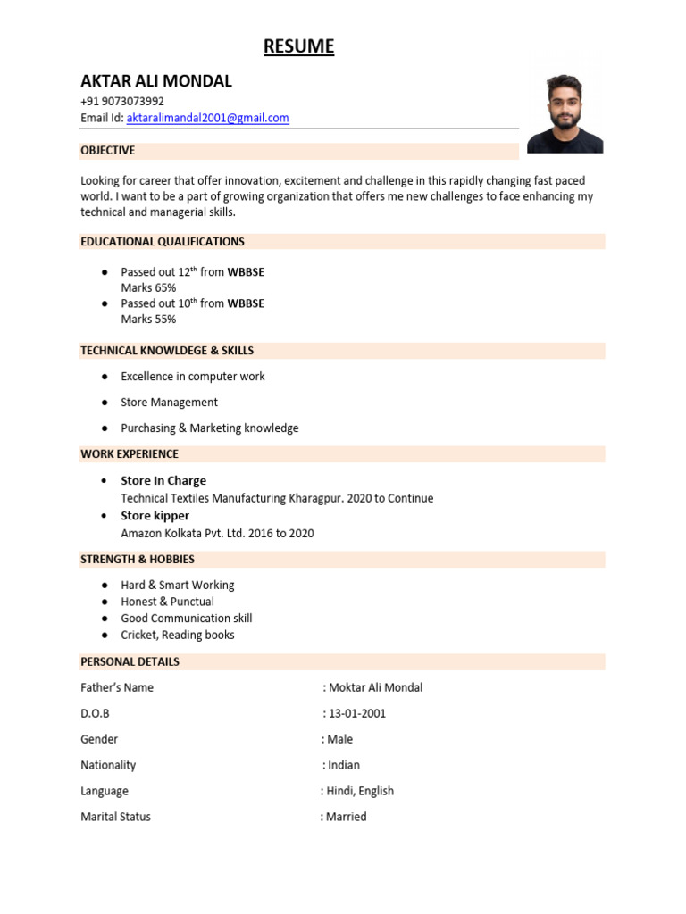 Aktar Ali Mondal Resume | PDF
