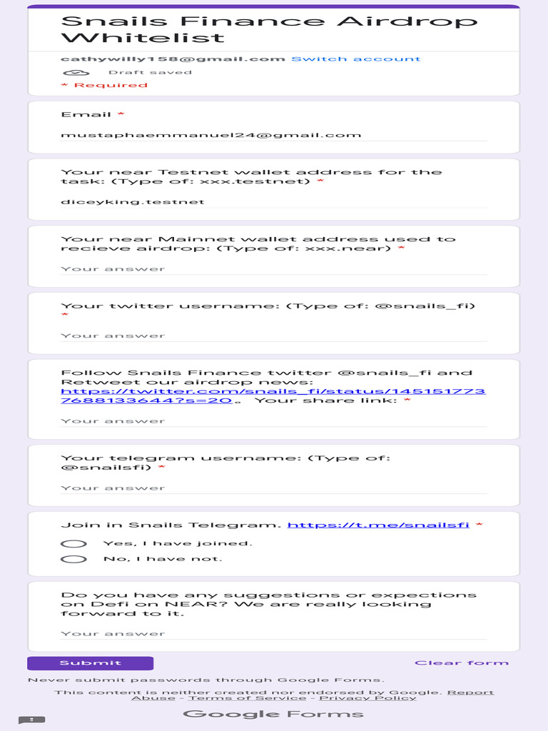 Snails Finance Airdrop Whitelist | PDF