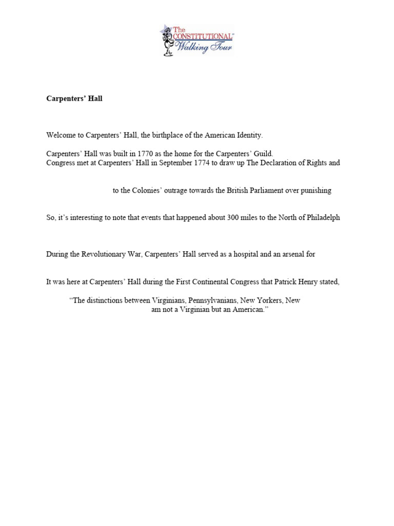 Carpenters Hall Script Excerpt | PDF