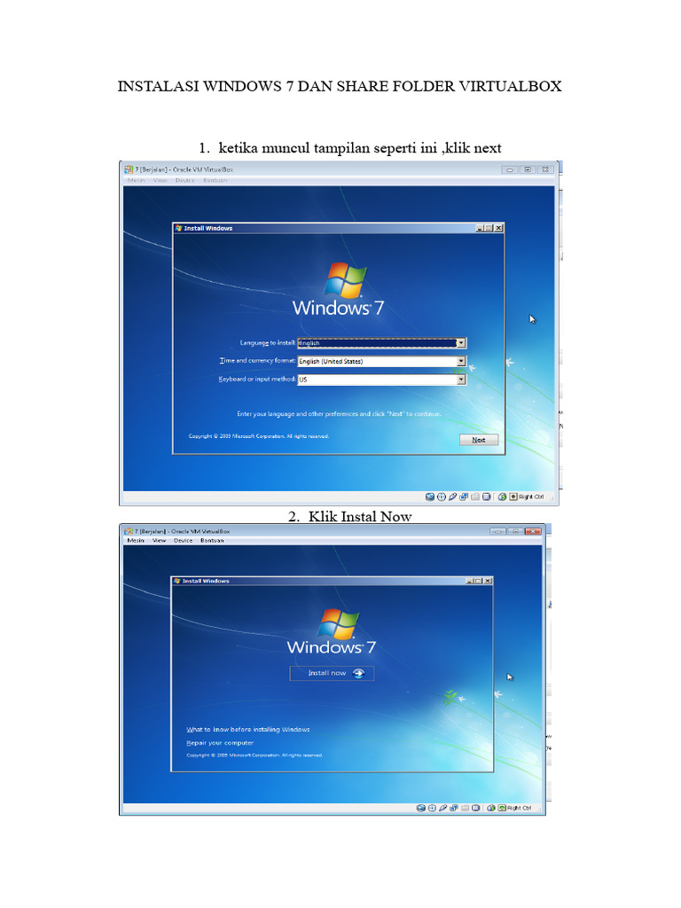 Instalasi Windows 7 Dan Share Folder Virtualbox | PDF