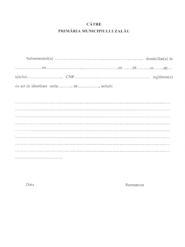 Cerere tip PRIMARIA ZALAU | PDF