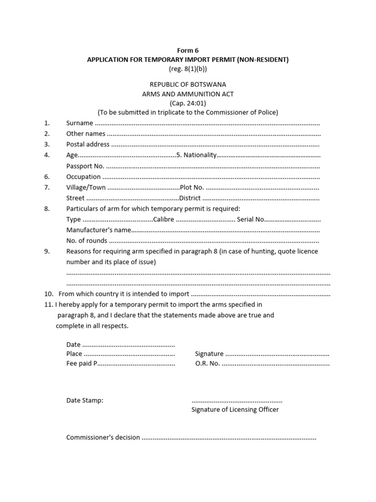 Form 6-APPLICATION FOR TEMPORARY IMPORT PERMIT (NON-RESIDENT) | PDF | Law