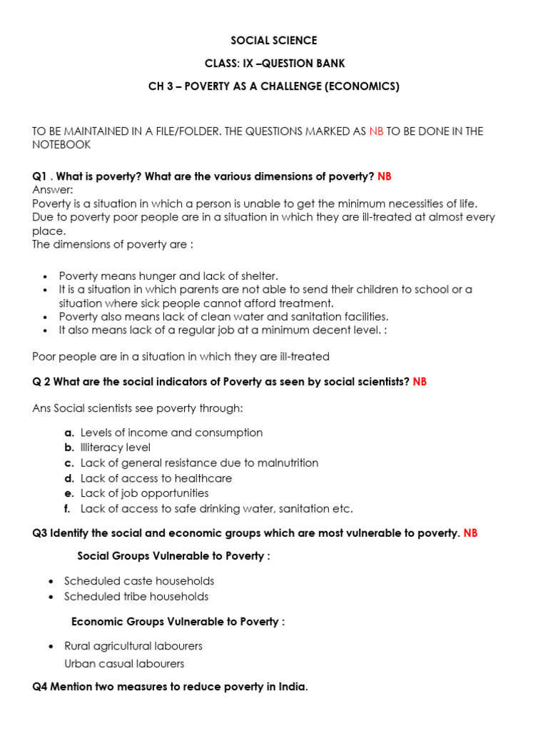 Poverty As A Challenge Final Notes | PDF
