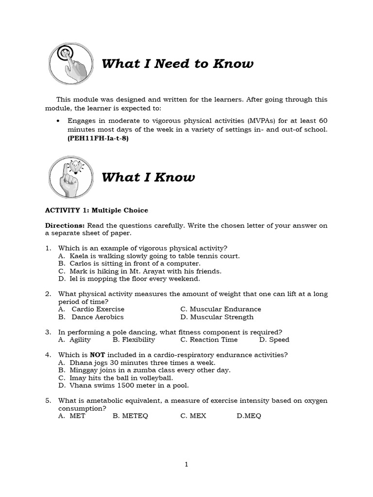 What I Need To Know: (PEH11FH-Ia-t-8) | PDF