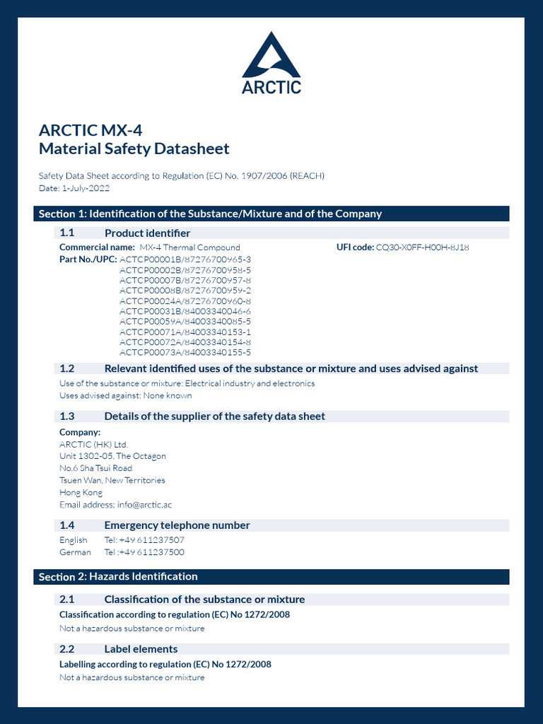 MSDS MX-4 220701 Rev3 EN | PDF