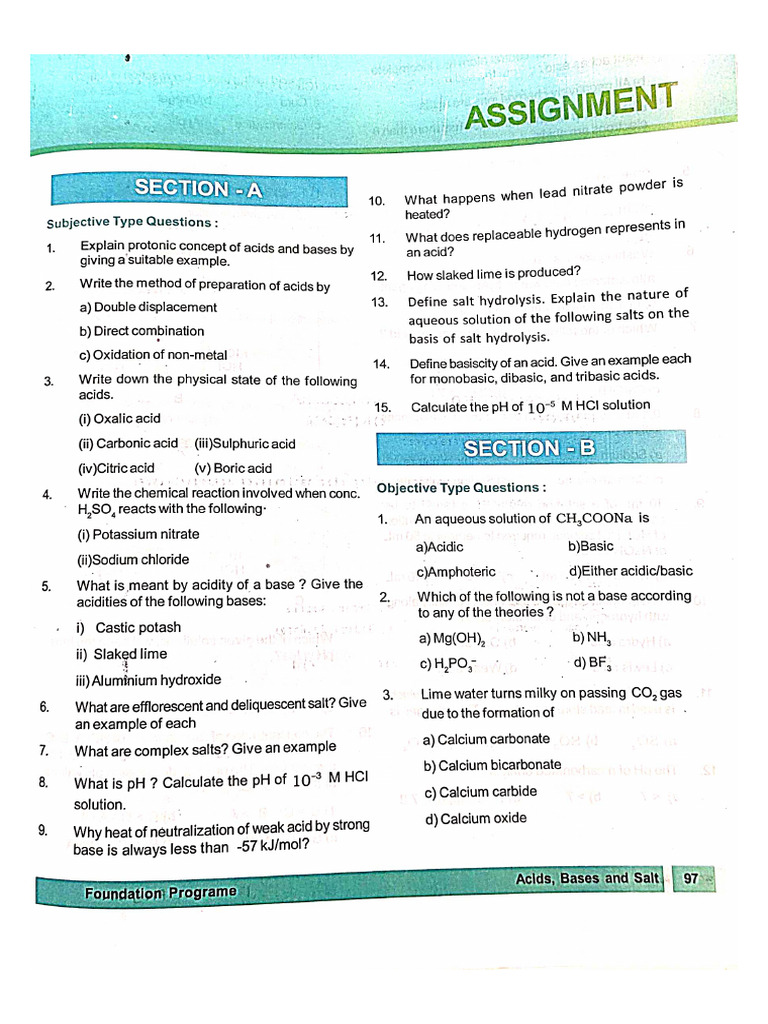 acid base assignment level 2 | PDF