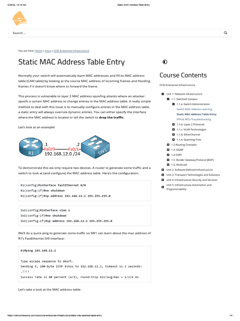2.static MAC Address Table Entry | PDF