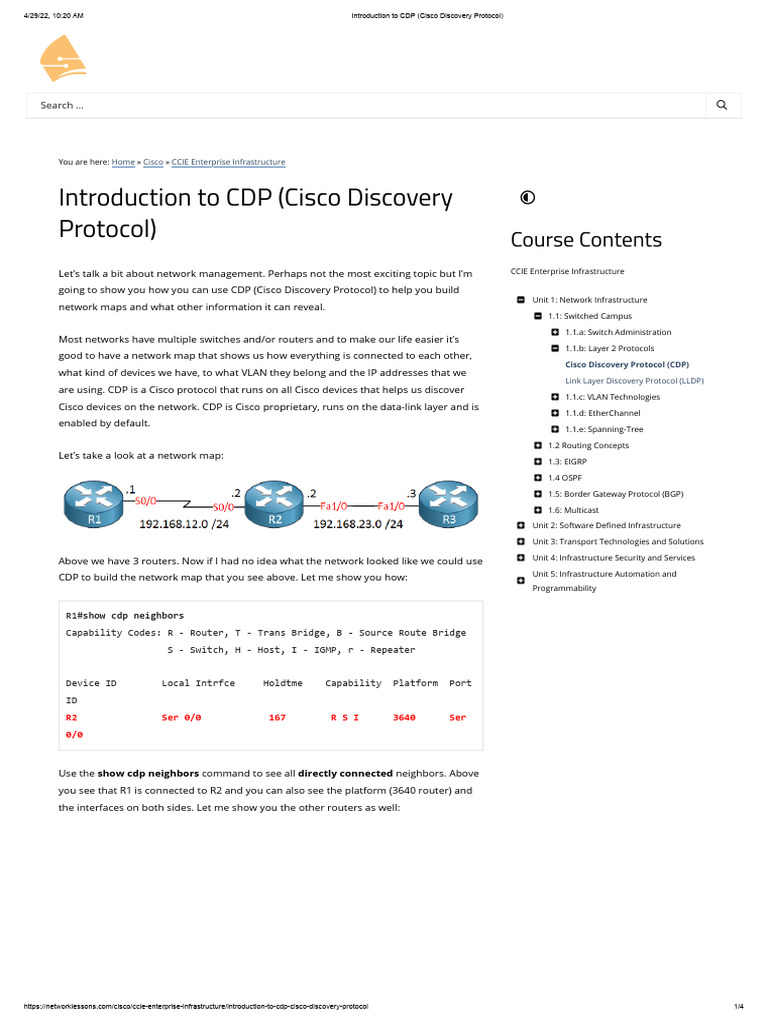 1.introduction To CDP (Cisco Discovery Protocol) | PDF