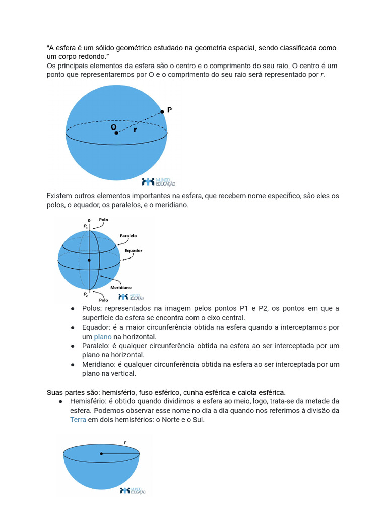 Elementos e Partes da Esfera | PDF