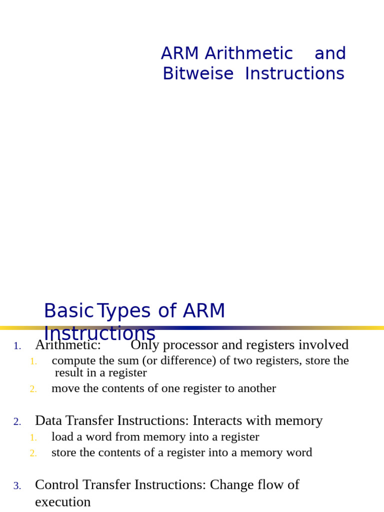 ARM Arithmetic and Bitwise Instructions | PDF | Computer Hardware | Computer Architecture