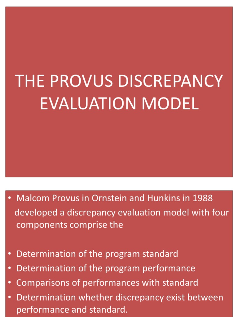 The Provus Discrepancy Evaluation Model | PDF | Evaluation | Information