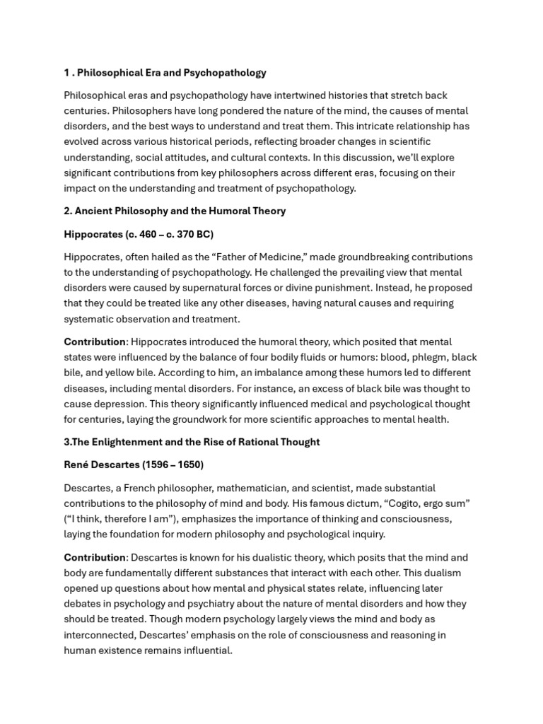 Philosophical Era and Psychopathology | PDF