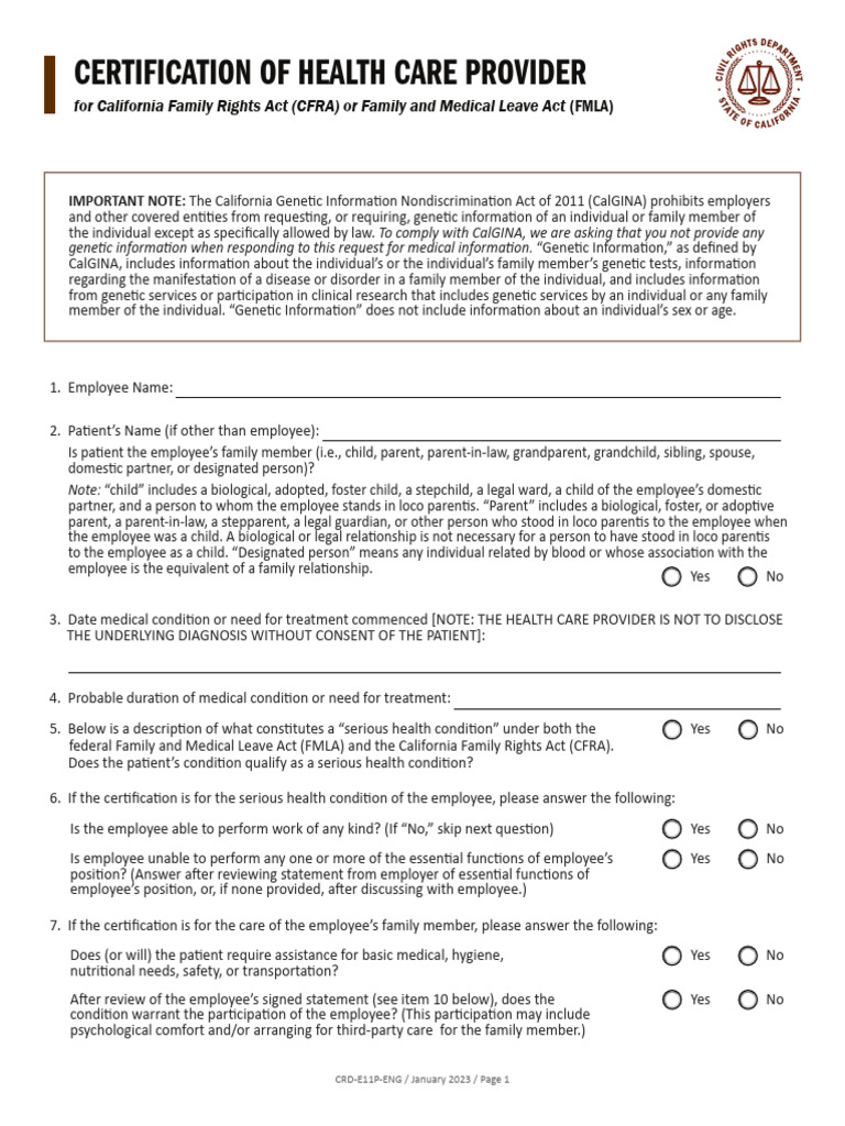 CFRA Certification Health Care Provider - ENG | PDF