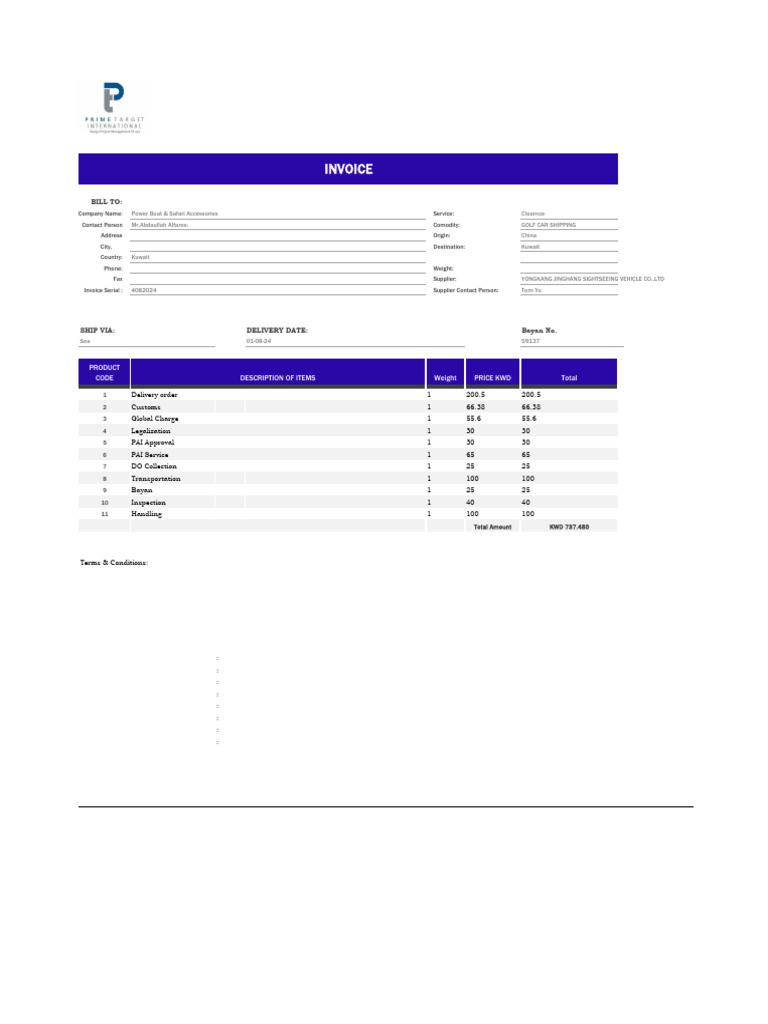 Power Boat China Invoice-August2024 | PDF