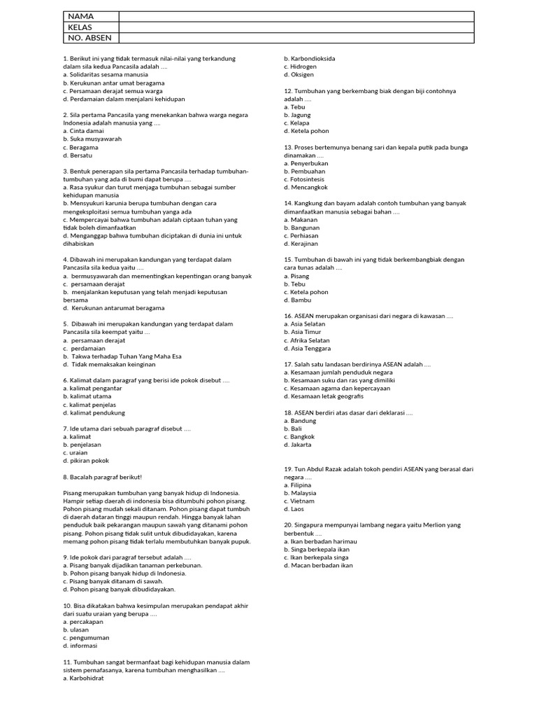 Soal Tema 1 Kelas 6 | PDF