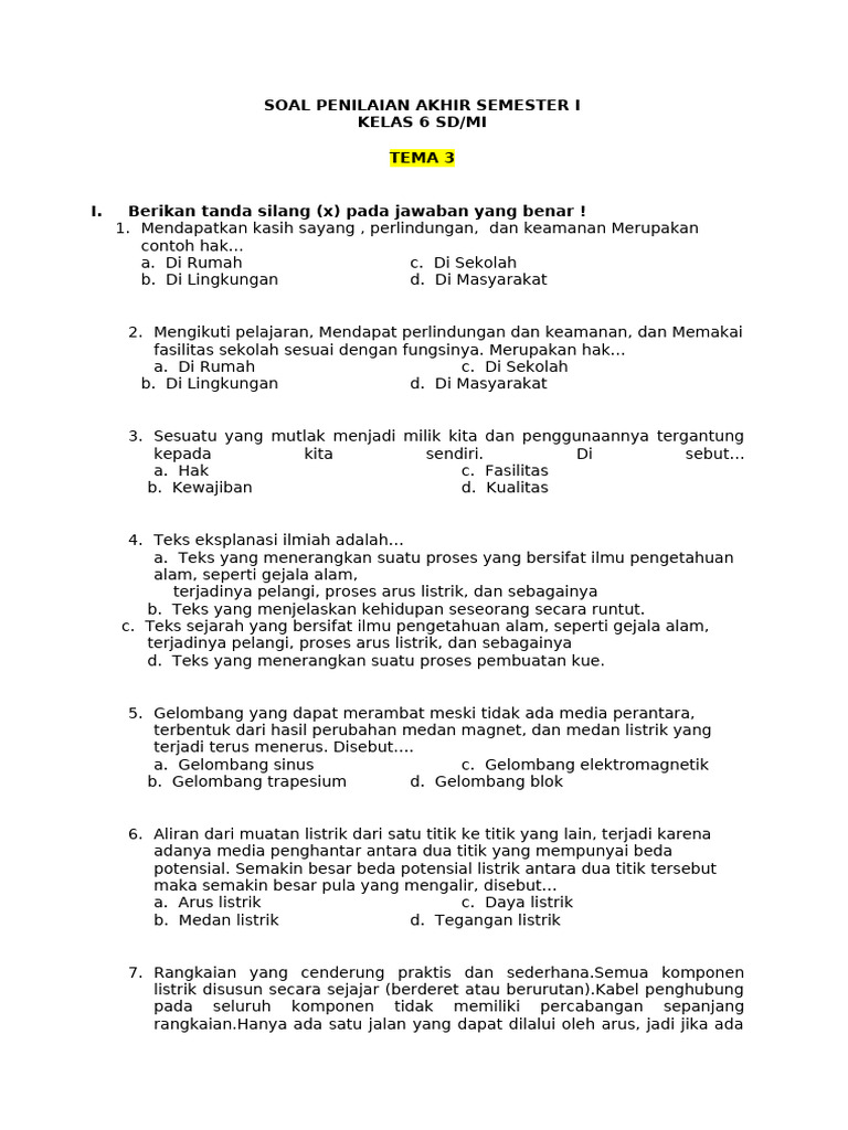 Soal SMS 1 Tema 3 | PDF