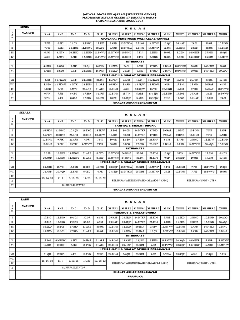 Jadwal KBM 2023-2024 Genap Rev 7 | PDF