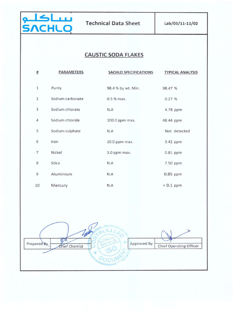 Caustic Soda Flakes TDS | PDF