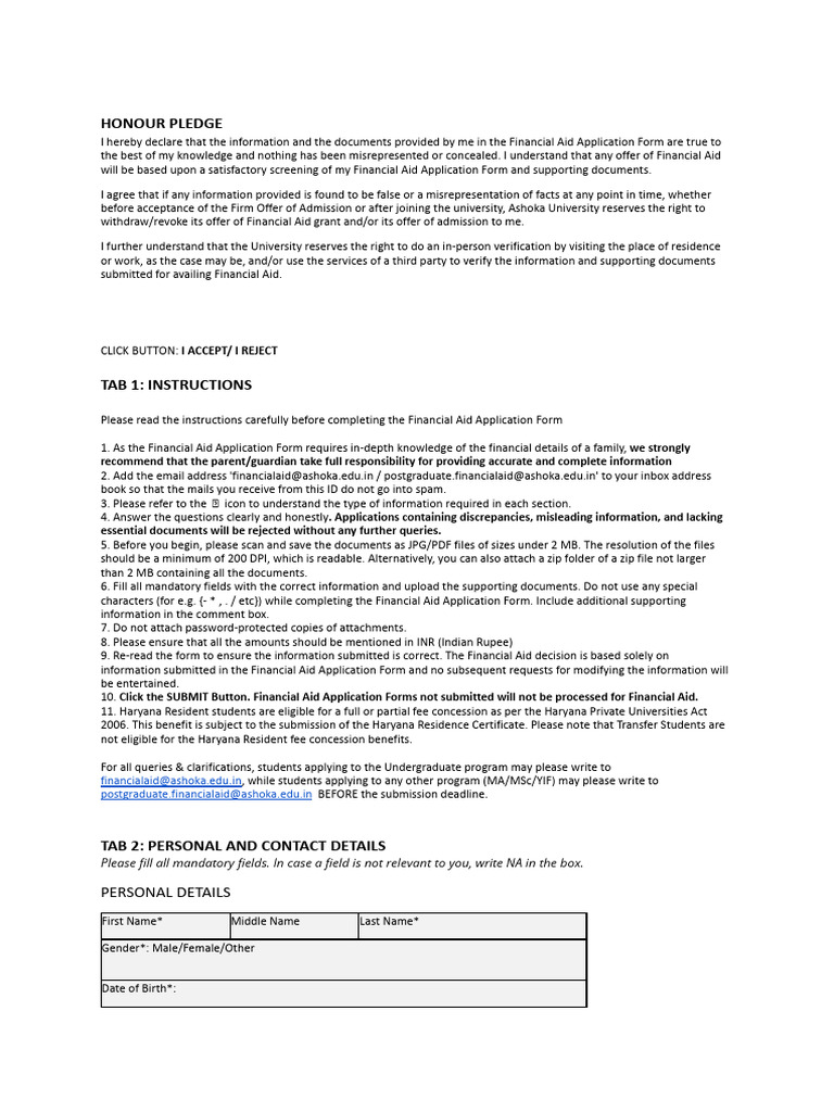 Financial Aid Sample Form 1 | PDF