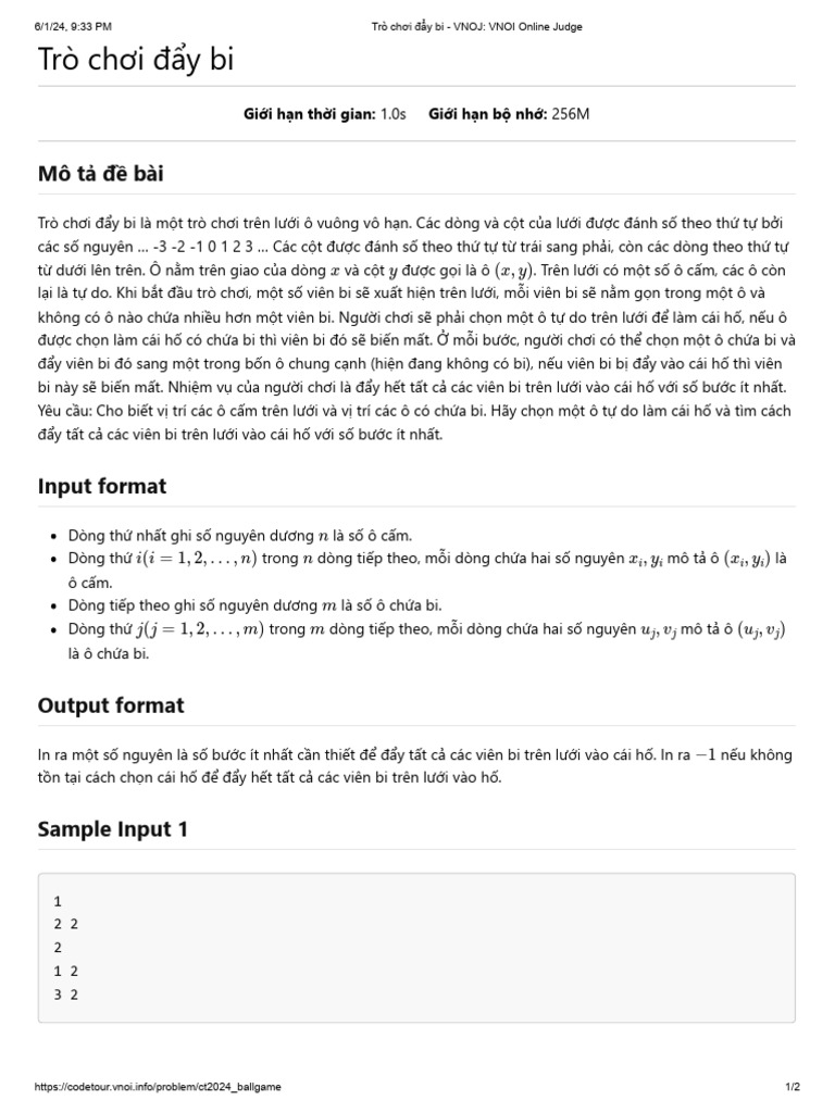 Trò chơi đẩy bi - VNOJ - VNOI Online Judge | PDF