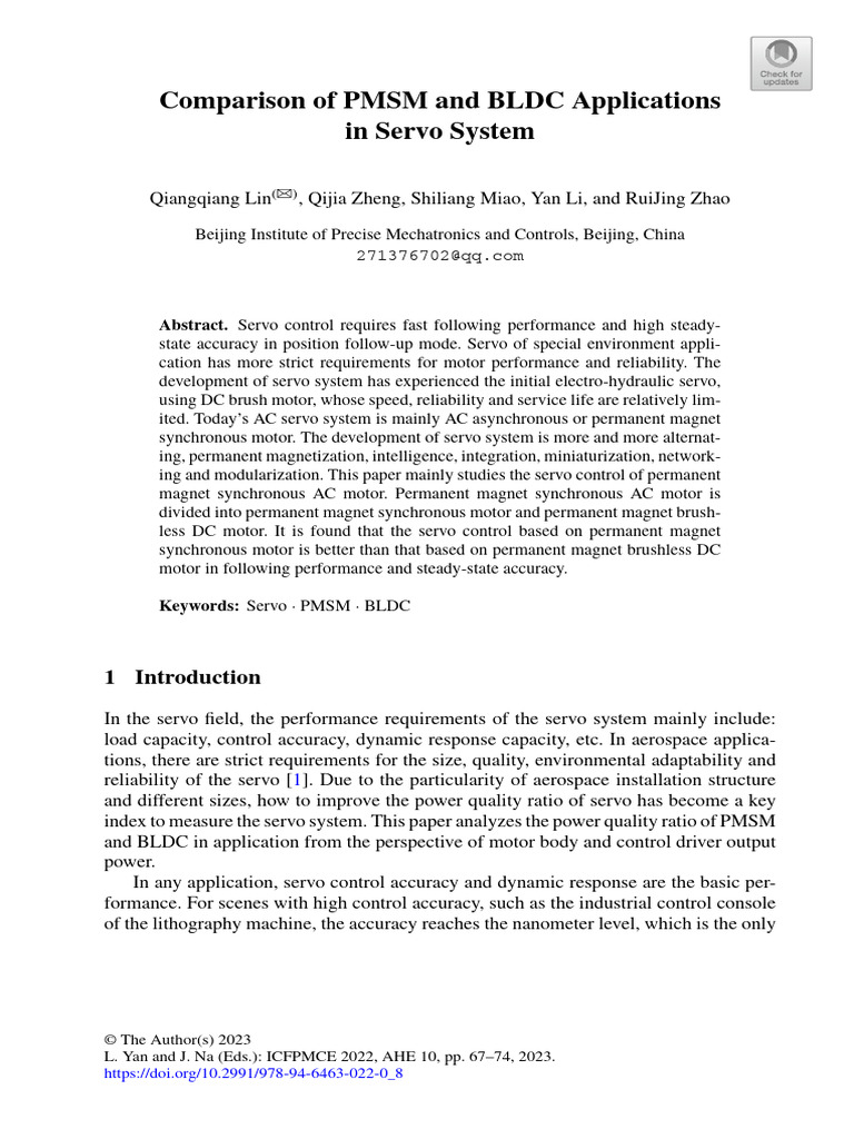 Comparison of PMSM and BLDC Applications in Servo System: Abstract | PDF