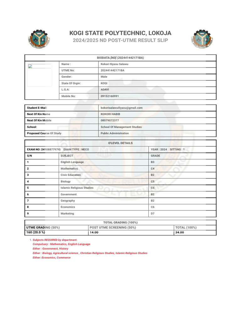 osas_slip_utme - Kogi State Poly | PDF