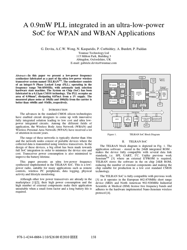 2010 Integer A 0.9mW PLL Integrated in An Ultra-Low-Power SoC For WPAN ...
