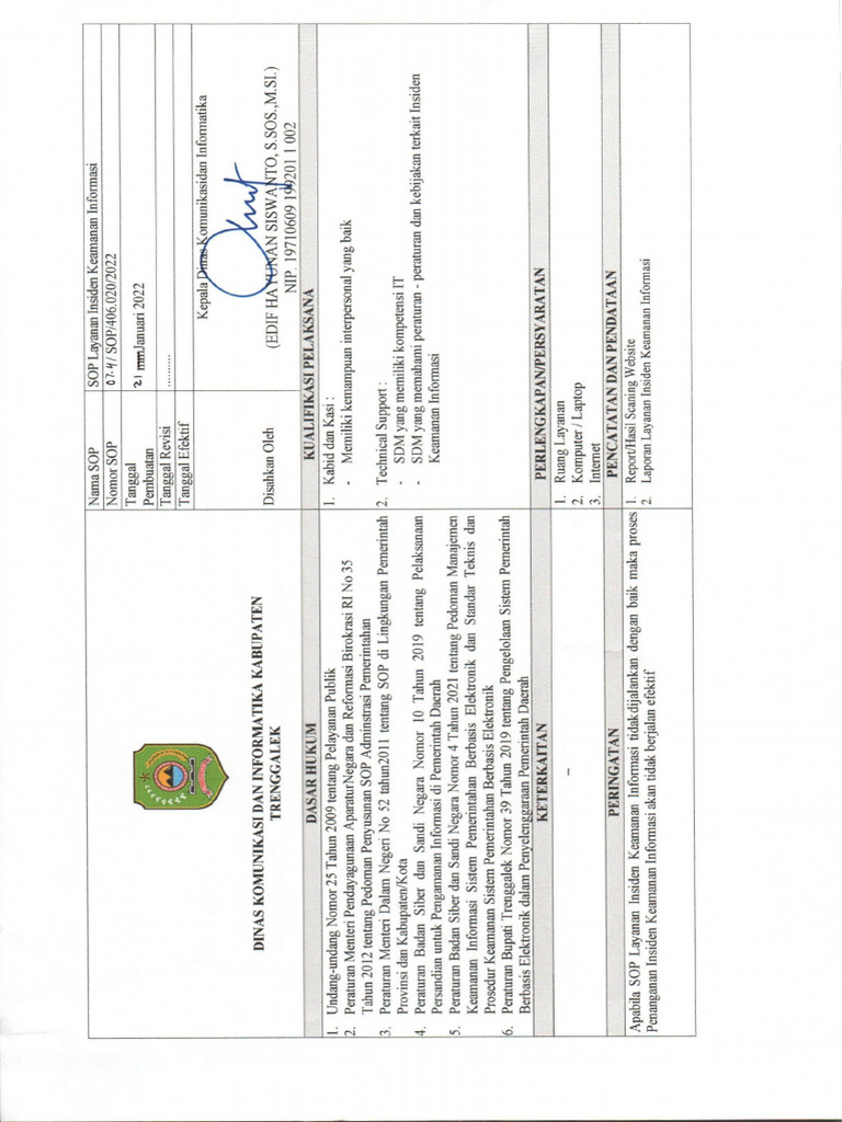 007 4 Sop Layanan Insiden Keamanan Informasi Pdf