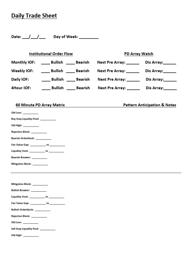 ICT Daily Trade Sheet @StudyICT | PDF