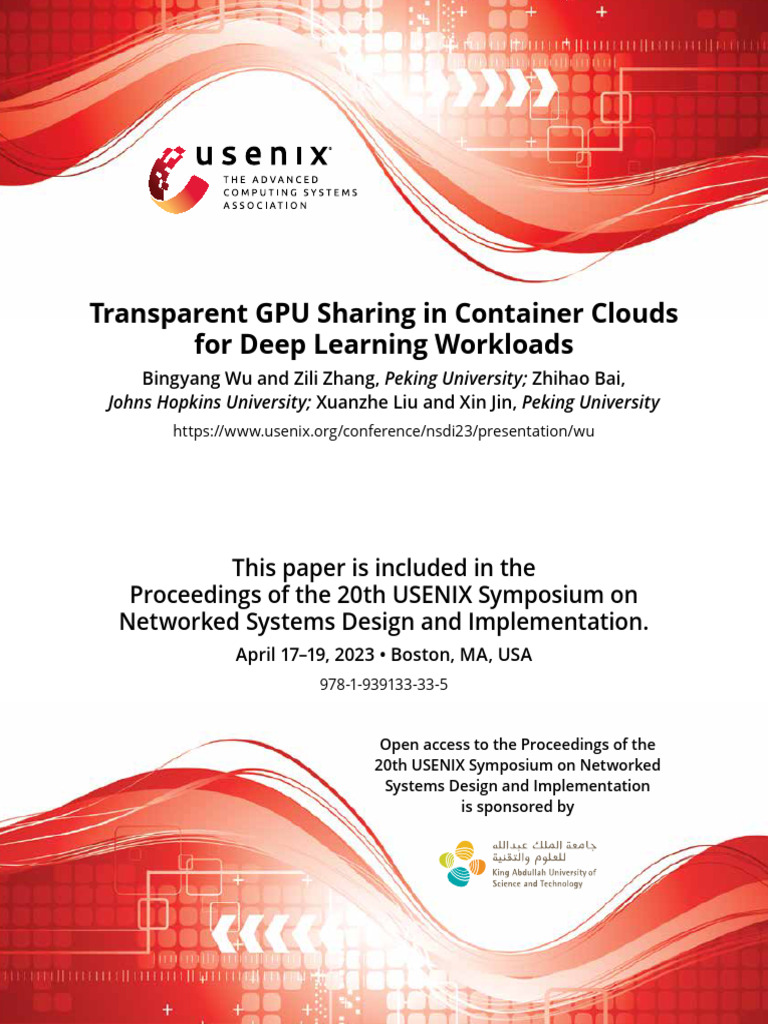 Nsdi23-Wu-Transparent GPU Sharing in Container Clouds For DNN Training Workloads | PDF