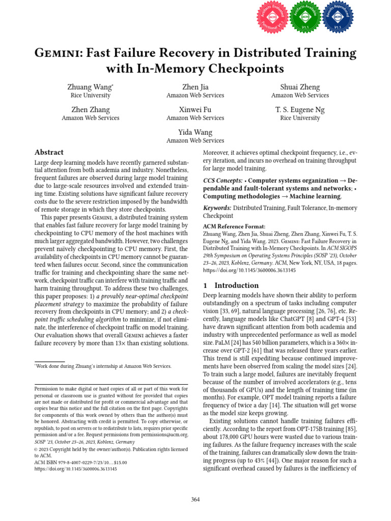 Gemini Fast Failure Recovery in Distributed Training With in Memory ... Gemini Fast Failure Recovery in Distributed Training With in Memory ...