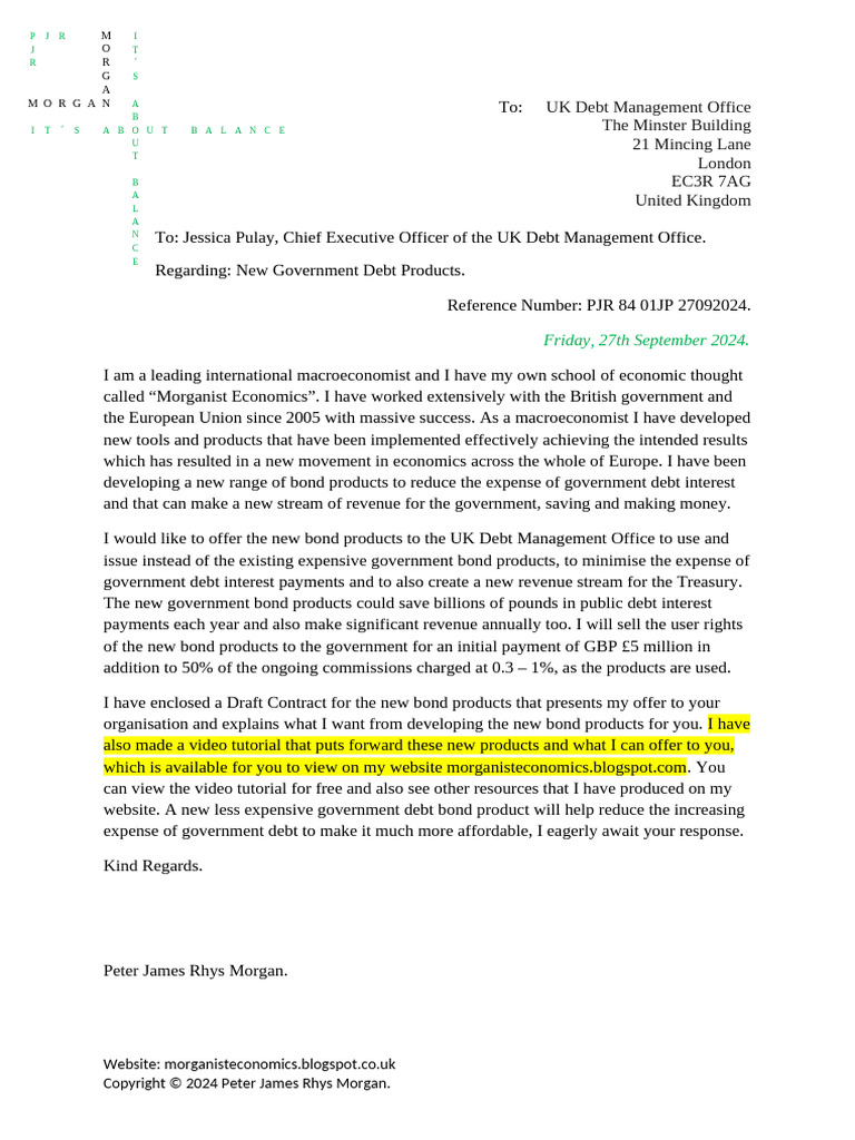 Scribd Letter To Jessica Pulay The Chief Executive of The UK Debt ...