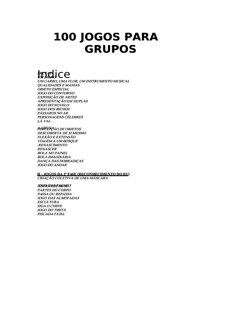 Dinâmicas - 100 Jogos para Dinâmicas de Grupos | PDF