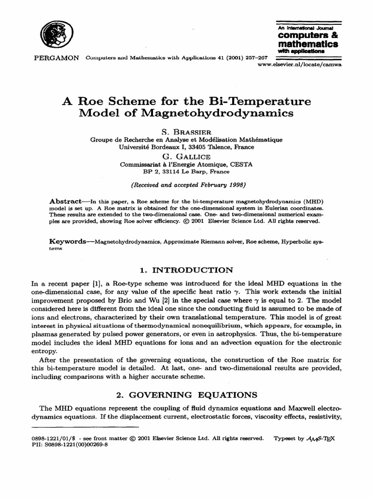 A Roe Scheme For The Bi Temperature Model o 2001 Computers Mathematics ...
