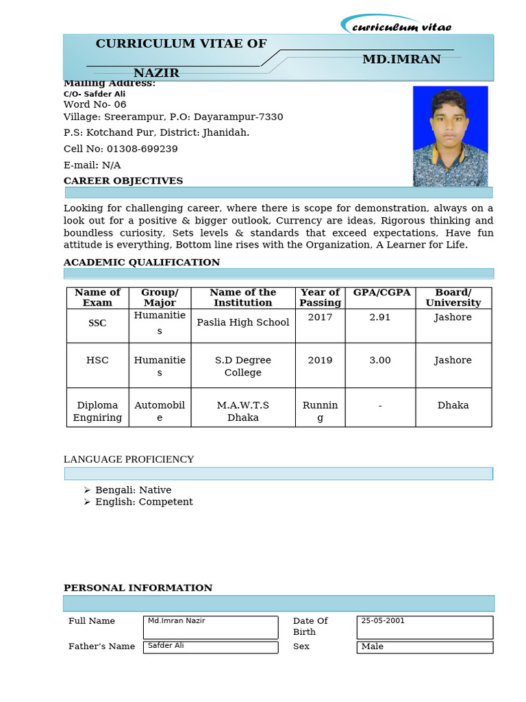 CV of Imran | PDF | Cognition | Learning