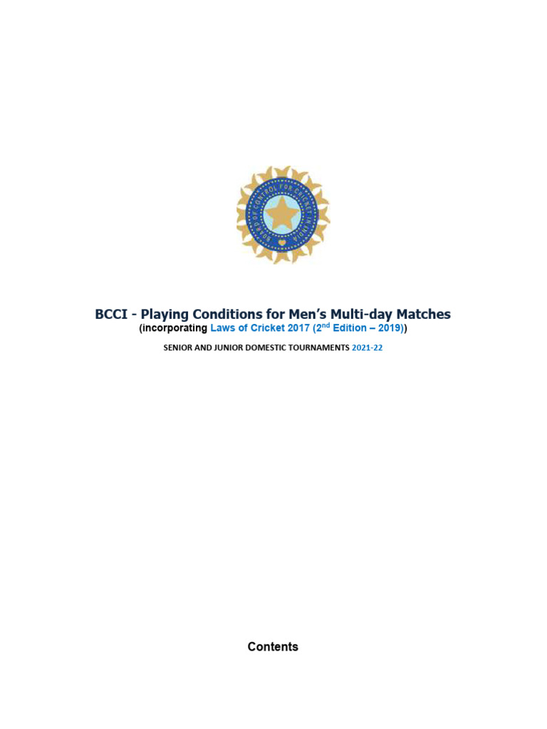 BCCI - Multi-Day - Match Playing Condition - 2021-22 | PDF