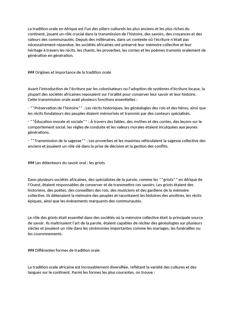 La Tradition Orale en Afrique | PDF