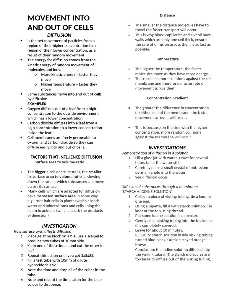 Igcse 3 Movement Into and Out of Cells | PDF