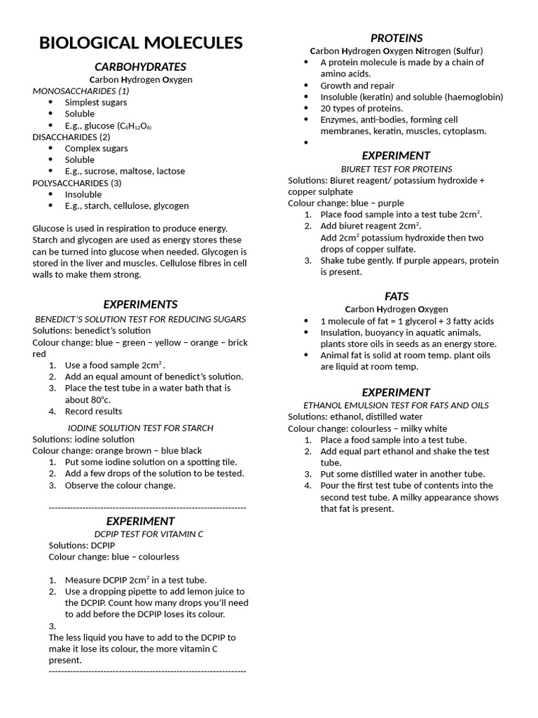 Igcse 4 Biological Molecules | PDF