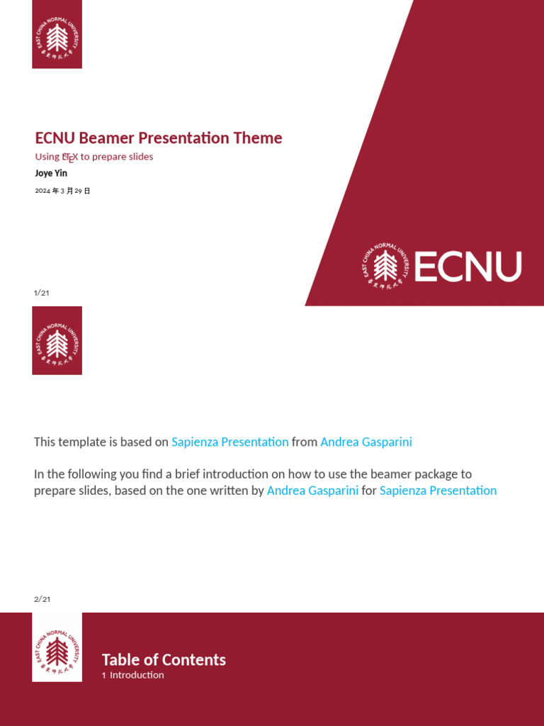 ECNU Beamer Theme Guide for LaTeX | PDF | Te X | Software