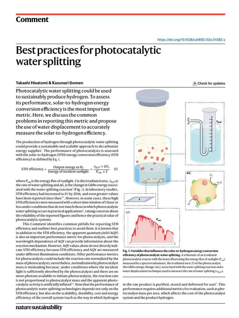 Best Practices For Photocatalytic Water Splitting: Comment | PDF