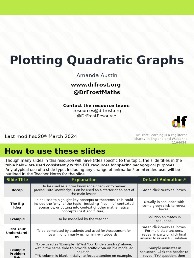 Plotting Quadratic Graphs - Lesson | PDF