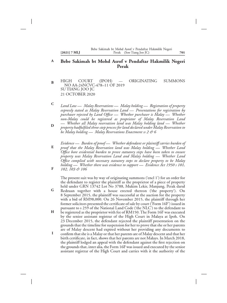 Bebe Sakimah BT Mohd Asrof V Pendaftar Hakmilik Negeri Perak | PDF