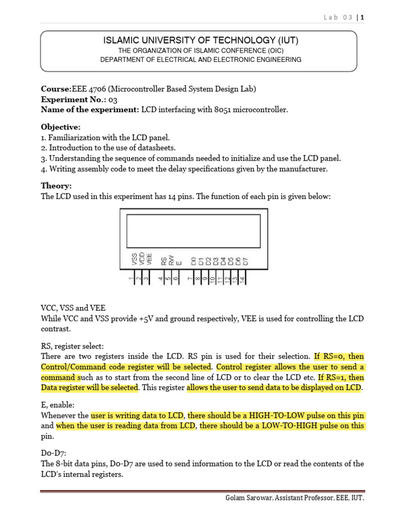 EEE 4706 Lab 3 LCD | PDF