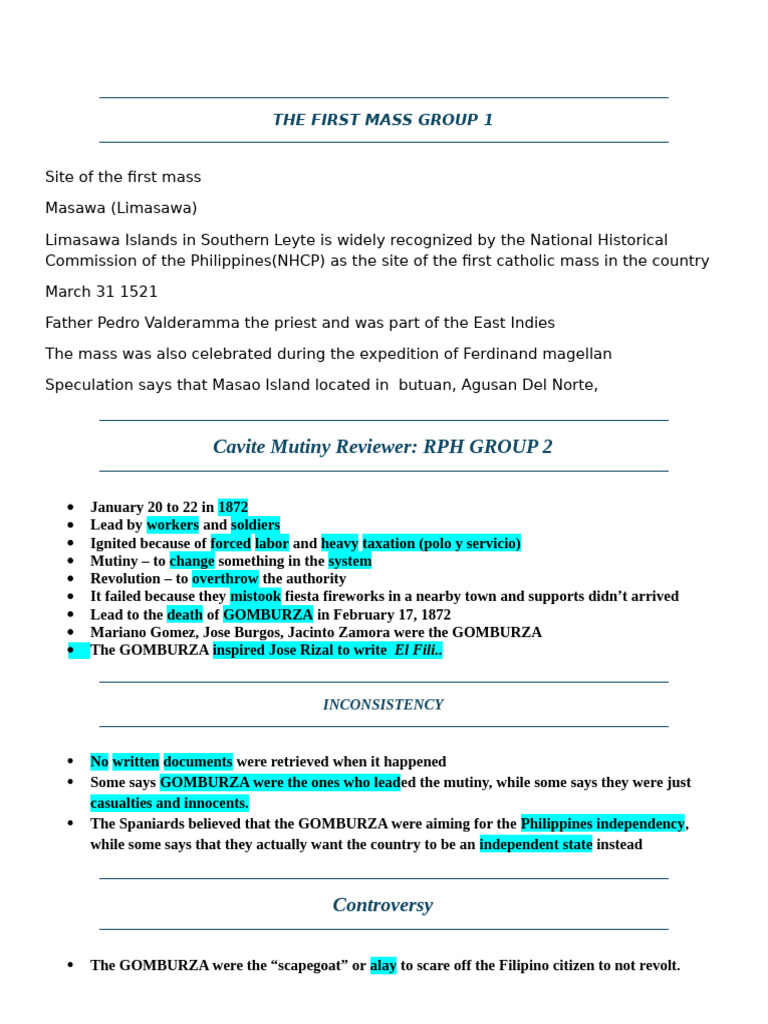 First Mass & Etivac Mutiny Reviewer RPH Not Detailed | PDF