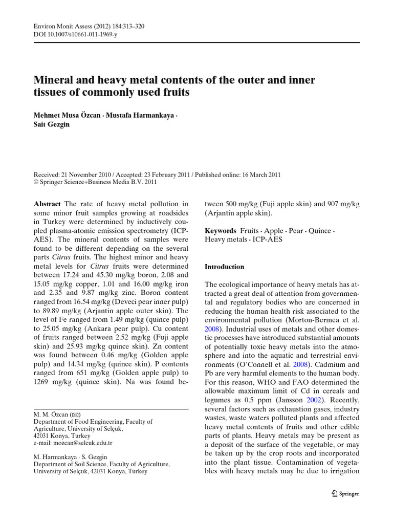 Mineral and Heavy Metal Contents of The Outer and Inner Tissues of ...
