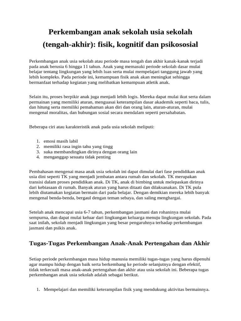 Kelompok 4 Psi - Perkembangan (Anak Anak Tengah Dan Akhir) | PDF