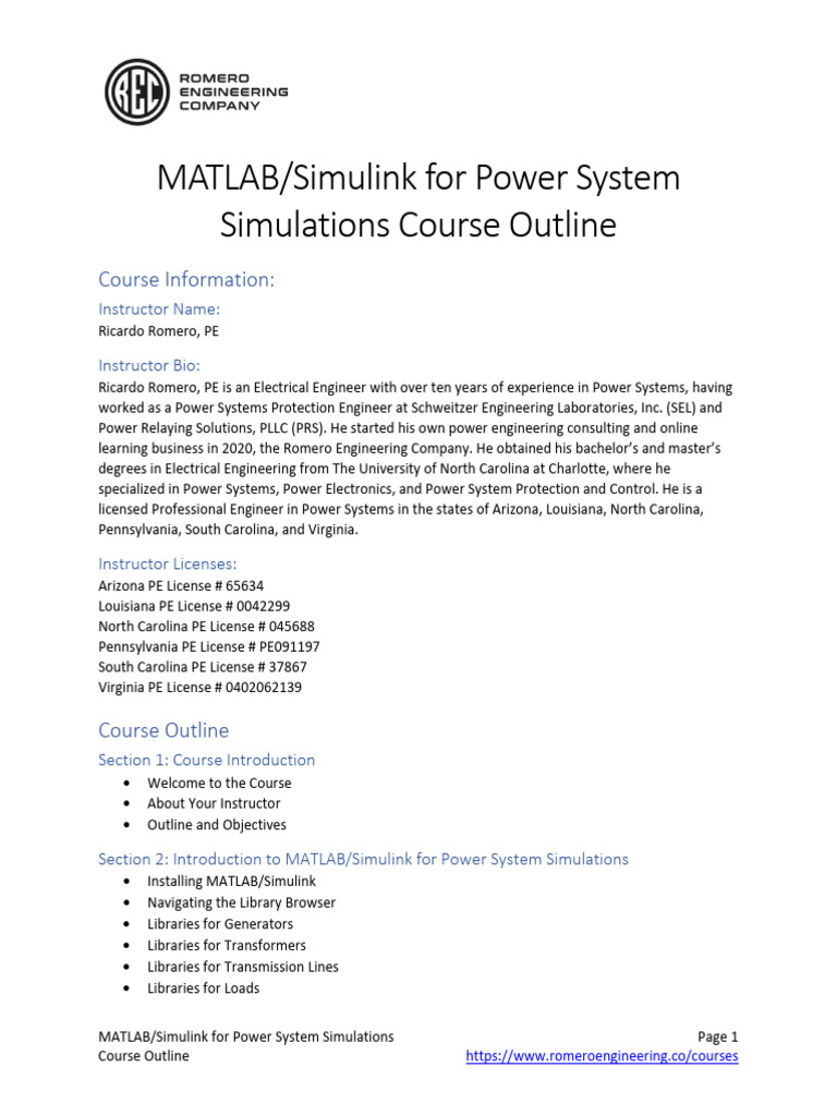 MATLAB-Simulink For Power System Simulations Course Outline | PDF